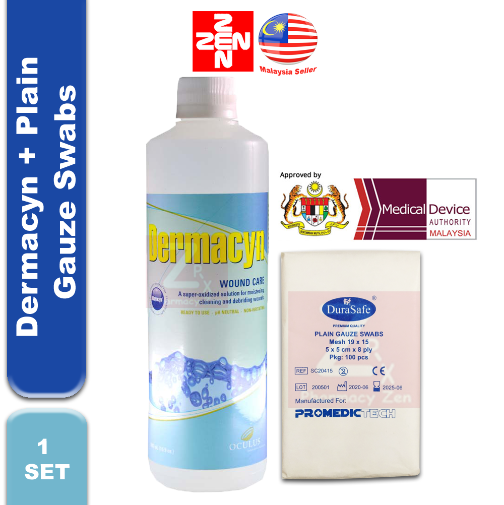 Zen Pharmacy | Dermacyn Wound Care solution 500ml+Gauze Swabs 5cm x 5cm ...