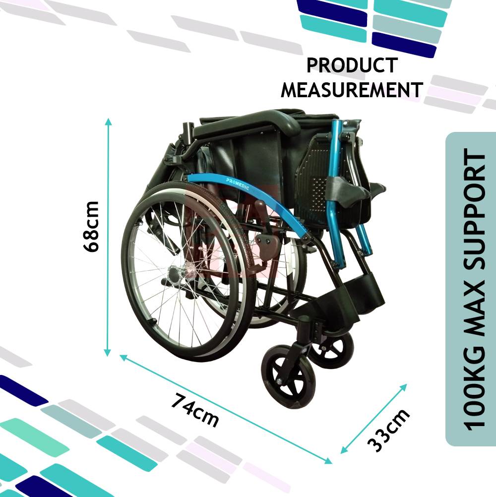 Zen Pharmacy | Lightweight Wheelchair 11kg-Blue(Flip Up Arm Rest, PVC Seat)