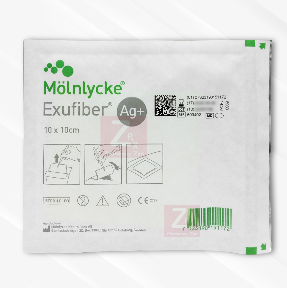 Zen Pharmacy | Molnlycke Exufiber Ag+ 10cm X10cm ( 1PC)
