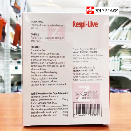Zen Pharmacy | Vissom Nutrition Respi-Live Vegecaps 30s(box)