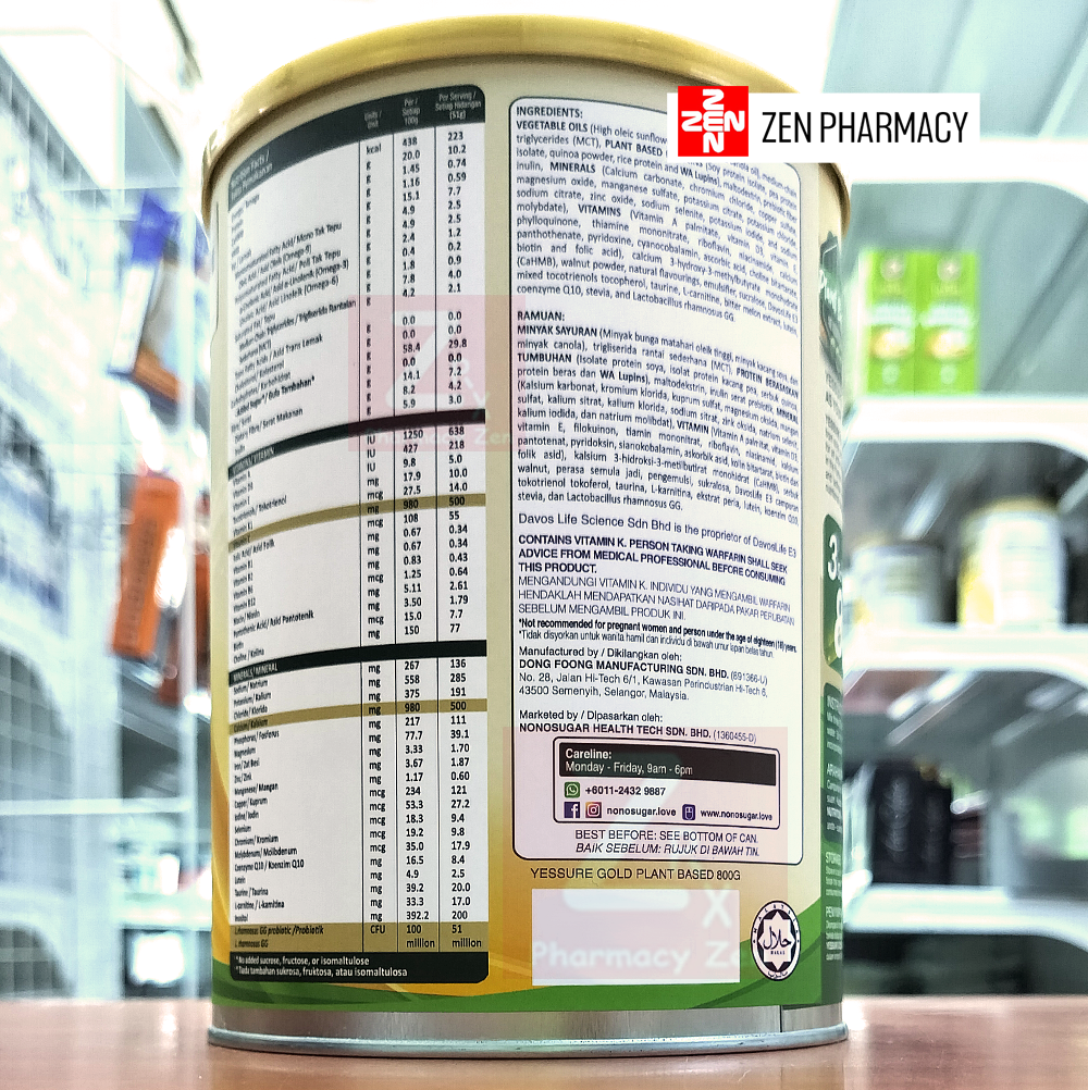 Zen Pharmacy | YESSURE GOLD Plant Based Complete Nutrition Drink 800g ...